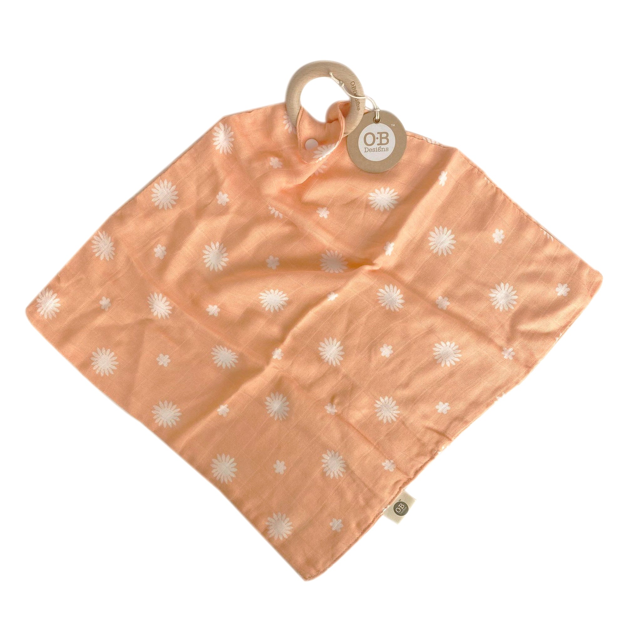 Ob Designs Peach Muslin Security Blanket - Daisy Print